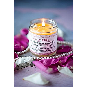 Sicily Rose Hand-Poured Beeswax Candle - All-Natural, Cotton Braided Wick, Chemical-Free, Smokeless, Cleans Air, Non-Toxic, Non-Polluting, Non-Allergenic, Handmade in USA