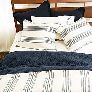 HiEnd Accents Prescott Farmhouse Bedding, 3 Piece Super King Size Striped Comforter Set with Pillow Shams, Ivory Navy Ticking Stripes Pattern, Chic Casual Coastal Boho Style Bed Set