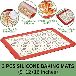 CEKEE Baking Sheet with Rack Set of 9 (3 Cookie Sheets + 3 Baking Racks + 3 Mats), Stainless Steel Baking Sheet Cooling Rack with Baking Mat Set, Baking Pans Set - Heavy Duty & Dishwasher Safe