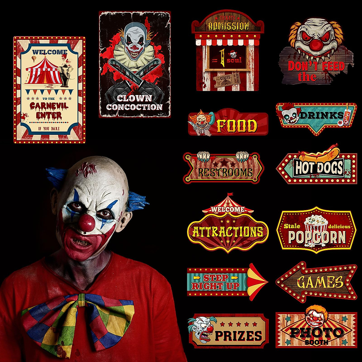 Harloon Circus Party Signs - 18 Pcs Halloween Decor