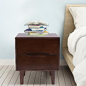 Nightstand Rubber Wood Mid Century Modern Wood Nightstands Side Table Bedroom Storage Drawer Bedside End Table, 2 Drawer, Night Stand Sofa Table for Small Spaces, Living Room, Walnut Brown
