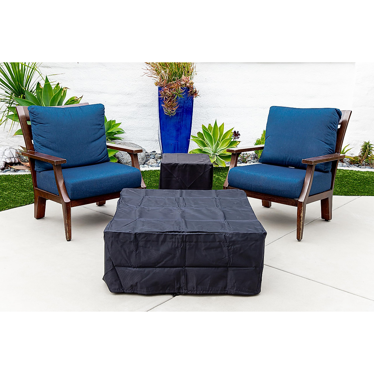 AMS Creations | Albany Square Natural Gas Outdoor Fire Pit Table | Concrete GFRC Fire Pit Table | with SS Burner, Canvas Cover, SS Lid, Lava Rock, and Wind Guard Included (Fuel Type: Natural Gas)