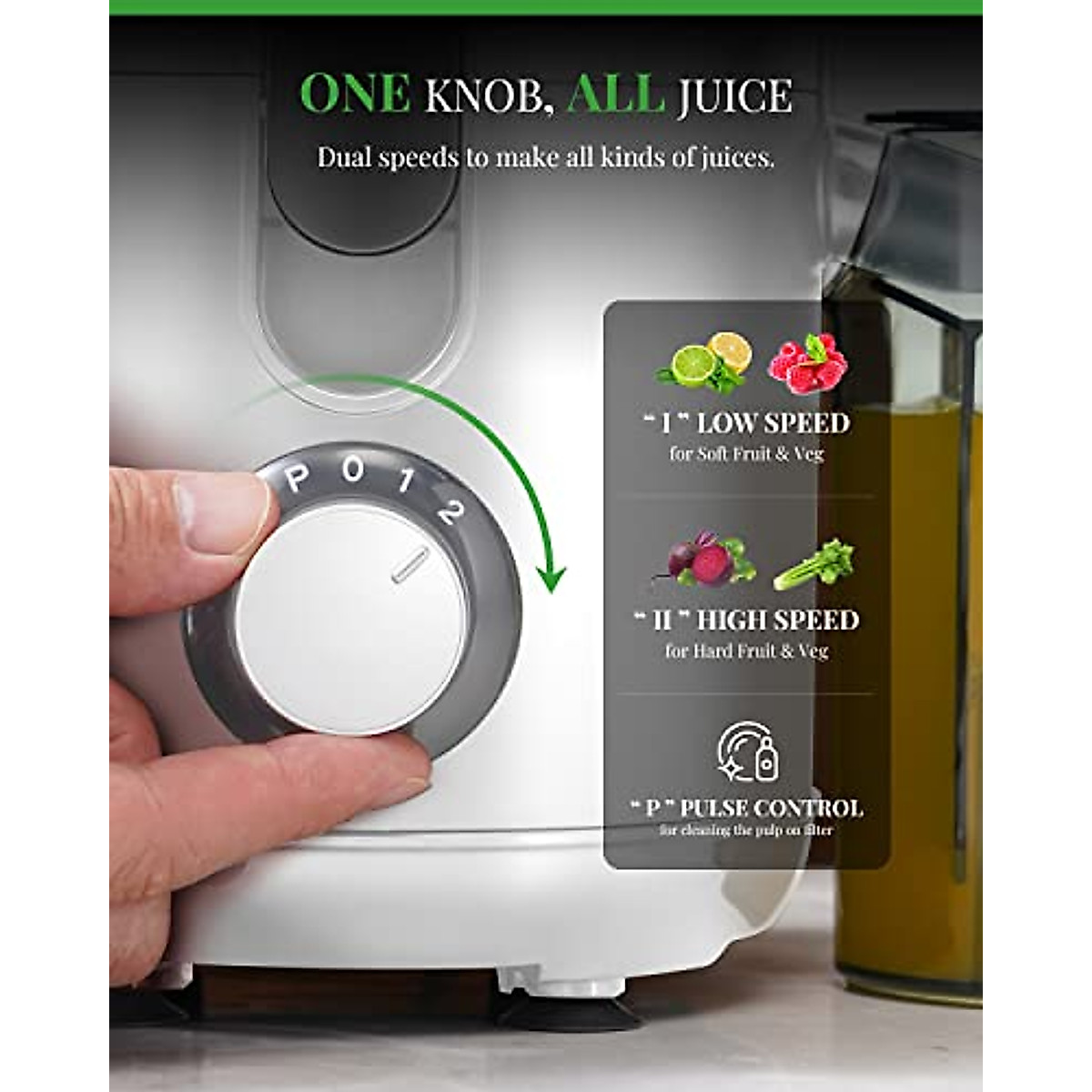 Juicer with Titanium Enhanced Cut Disc, GDOR Dual Speeds Centrifugal Juice Maker Machines with 2.5" Feed Chute, for Fruits and Veggies, Anti-Drip, Includes Cleaning Brush, BPA-Free, White