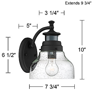 John Timberland Nobel Modern Outdoor Wall Light Fixture Black Steel 10" Clear Seedy Glass Motion Sensor Dusk to Dawn for Exterior House Porch Patio Outside Deck Garage Front Door Garden Home