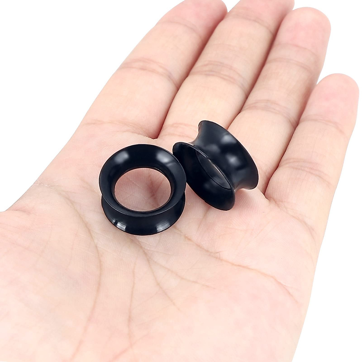 DERALA 2Pcs Ear Tunnels Ultra Thin Soft Silicone Double Flared Ear Gauges Plugs Flexible Flesh Tunnel Expander Stretching Ear Piercing Jewelry for Men Women Size 8g-1 inch