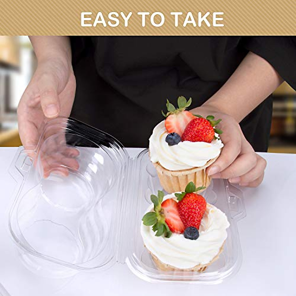 HIMETSUYA 2 Cavity Cupcake Boxes-Stackable Regular Cupcake Carrier Holder, Thicker Clear Cupcake Boxes, Non-slip High Topping Cupcake Containers for Cupcakes, Muffins (50)