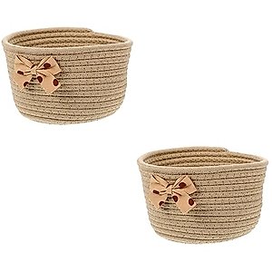 BESTOYARD 2pcs Cotton Rope Storage Basket Cotton Rope Organizer Woven Baskets for Storage Fabric Storage Cubes Rattan Round Waste Basket Rope Baskets for Storage Mini White Shelf Basket Baby