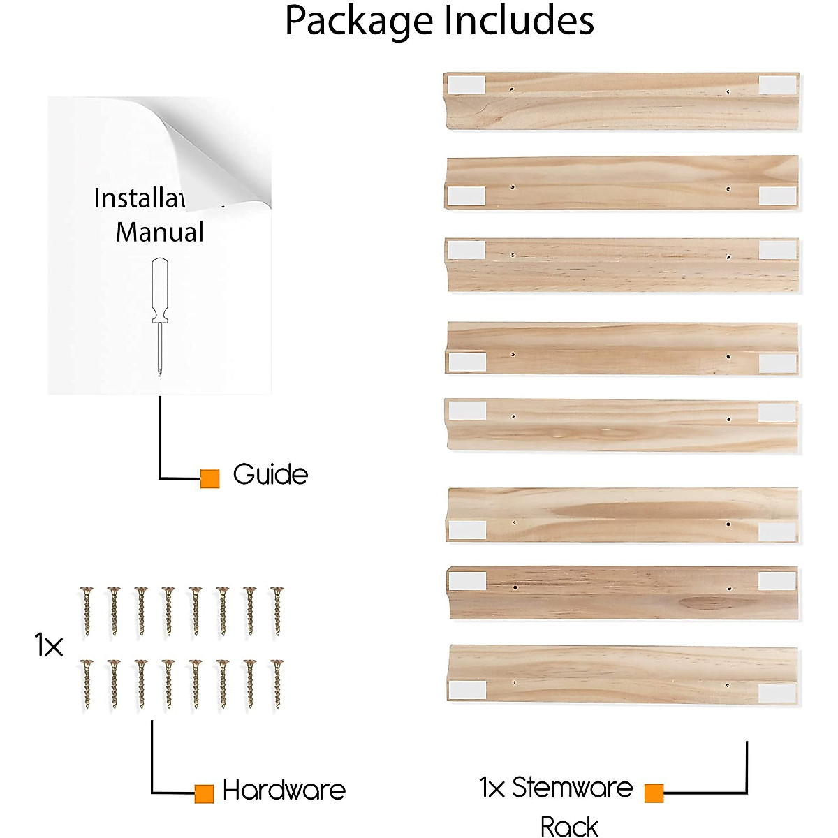 Rustic State Vigo 4 Sectional Adjustable Under Cabinet Mount Wood Stemware Rack Hanging Shelf Glassware Holder Bar Organizer with up to 12 Wine Glass Storage 11 Inch Deep Natural
