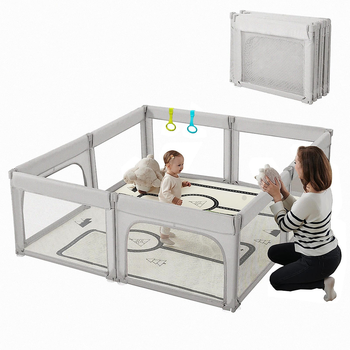 Doradotey Baby Playpen, Shape Adjustable Large & Small Playard for Toddlers, Foldable Playpen Baby Fence Indoors Play Center Yards, Breathable Mesh Anti-Fall Play Pens(71x79 Grey)