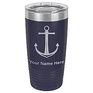 LaserGram 20oz Vacuum Insulated Tumbler Mug, Boat Anchor, Personalized Engraving Included (Navy Blue)