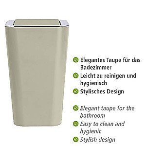 WENKO Small Trash Can with Lid, Swing Lid, Mini Waste Basket, Garbage Can, Stylish Garbage Bin for Bathroom, Bedroom, Kitchen, 1.6 Gallon, 7.1 x 11.2 x 7.1 in, Taupe
