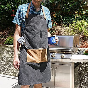 Foster & Rye Grilling Apron with Pocket, Canvas Apron for Men with Adjustable Strap, BBQ & Grill Accessories for Indoor & Outdoor Cooking, 35" x 26.75", Black