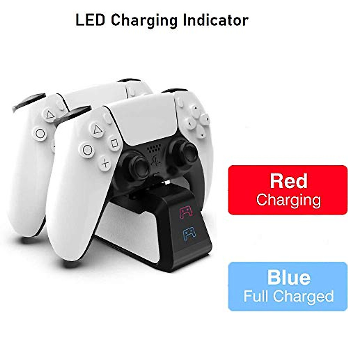 Newest Charging Station for PS5 Wireless Controllers, with LED Indicator, White, Fast Charing Dock for Dual Sense Playstaion 5 Controller with 80cm Short Charging Cord