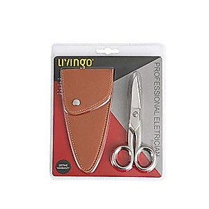 LIVINGO 5-1/5 Inch Heavy Duty Electrician Scissors, Professional Forged Stainless Steel Electrical Shears with Notches for Industrial Stripping, Cutting Telecom Cable, Wire