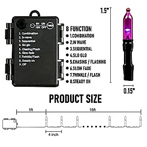 Dazzle Bright 8 Pcs Hanging Witch Hat String Lights + 50 LED 16FT Waterproof Battery Operated Purple Mini String Lights