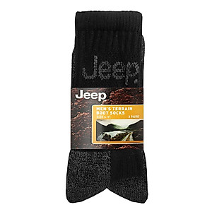 3 pairs Men's Jeep Terrain walking hiking Cushioned Boot Socks Black 7-12 us