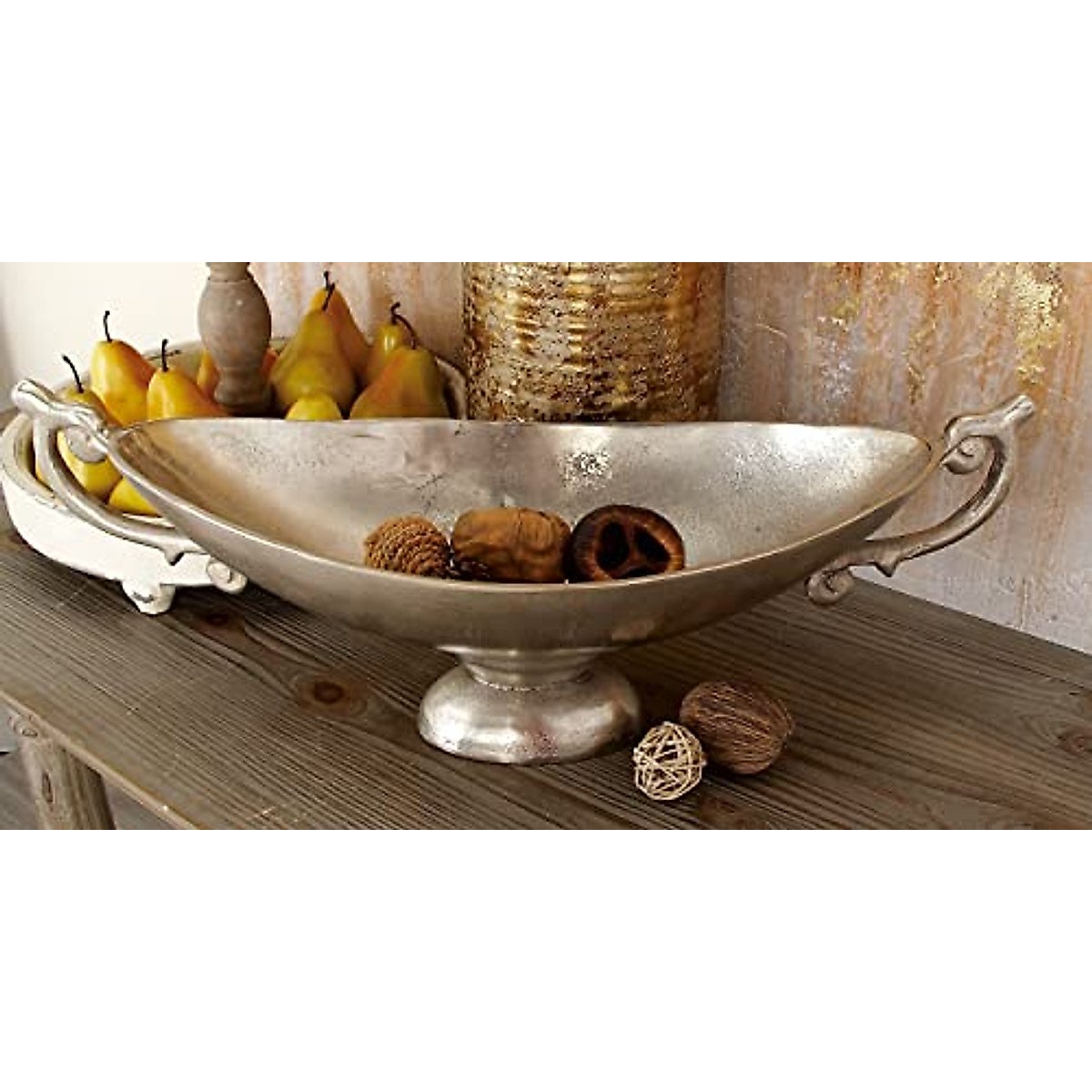 Deco 79 Aluminum Decorative Bowl with Handles, 22" x 8" x 9", Silver