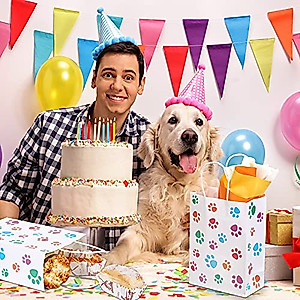 24 Pieces Paw Printed Bags Puppy Dog Paw Print Treat Bags Party Favors Bag Paper Paw Print Goodie Bags for Dog Pet Party Favors, 5.9 x 3.1 x 8.3 Inch