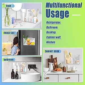 Briwooody 6 Pack Plastic Adhesive Mount Cabinet Door Organizer Bins Clear Wall Mounted Storage Organization Container Makeup Shelves Hanging Basket for Kitchen, Bathroom, Pantry, Space Saving Holder