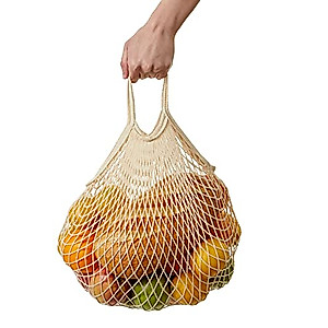 6 Pack Reusable Cotton Mesh Grocery Bags for Produce, Fruit, Vegetables, String Net Shopping Totes (Beige)
