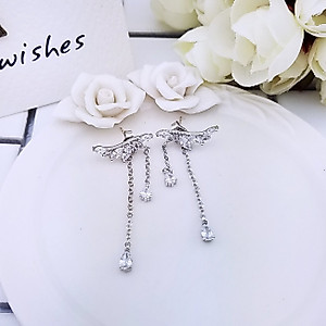 YOQUCOL Angel's Wings Cubic Zirconia Crystal Ear Climber Long Drop Dangle Earring for Women