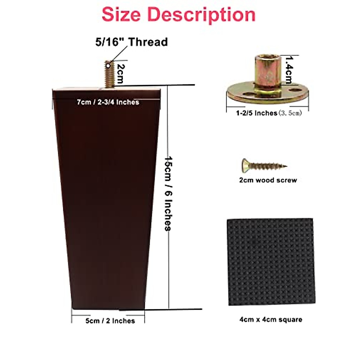 cSeao 4-Pack 6 Inches Wood Furniture Legs, Couch Legs, Sofa Legs, Mid Century, with 5/16 inch Bolts for Couch Ottoman Loveseat Coffee Table Cabinet