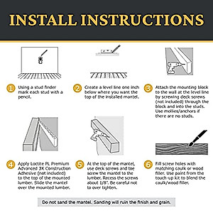 AZ Faux High-Density Polyurethane Faux Fireplace Mantel for Interior Decor | Lightweight Rustic Floating Wood Beam with Mounting Strip and Touch-Up Kit | Old English | 48" L x 4" W x 4" H | Burnished