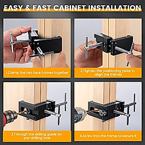 Neitra Cabinet Installation Clamps - Cabinetry Clamp for Easy and Fast Installing Face Frame of Cabinets, Highly Durable All Metal Claws with Two Flexible Drill Hole Guides, Orange (2 PACK, Black)