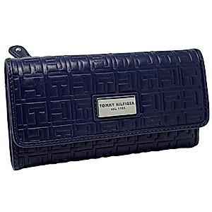 Tommy Hilfiger Women's Navy Blue Logo Debossed Checkbook Wallet Clutch Bag