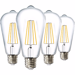 Sunco 4 Pack Dusk to Dawn Light Bulbs LED Edison 3000K Warm White, CRI90 7W Equivalent 60W, Vintage Style ST64 Extra Bright Automatic Bulb, 800 Lumens, E26 Base, Light Sensing Outdoor UL