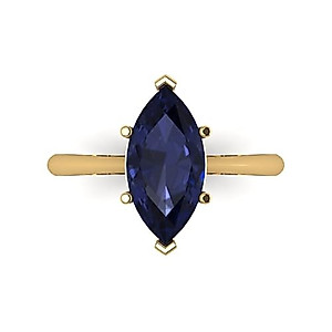 Clara Pucci 2.50 ct Marquise Cut Custom Engraving Blue Sapphire Engagement Wedding Solitaire W/Accent Ring 18K Yellow Gold Size 8.5