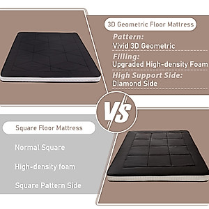 MAXYOYO 4" Thick Japanese Floor Mattress Futon Mattress, 3D Geometric Pattern Foldable Foam Mattress Roll Up Mattress Shikibuton Mattress Guest Mattress Sleeping Pad, Black, Full