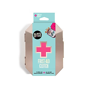 BLINGSTING First Aid Kit - 75 Essential First-aid Supplies, Bandages, Wipes, Gold Travel Case - Multipurpose Mini Emergency Kit for Women - Pink Interior - Compact & Versatile - TSA Approved (1 Count)