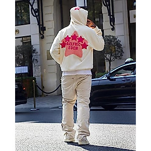 Aelfric Eden Mens Vintage Bone Printed Hoodie Sweatshirt Casual Oversized Long Sleeve Streetwear Hiphop Hooded Pullover