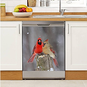 Dishwasher Magnet Cover Northern Cardinal Winter Magnetic Refrigerator Stickers Decorative Appliance Cover Fridge Panels Metal Door Garage 23x26in