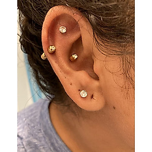 Hypoallergenic double sided diamond Stud Earrings For Womens Girl Secure Safety Screw back Cartilage CZ Stud Earrings (4mm Steel (2 Pairs))