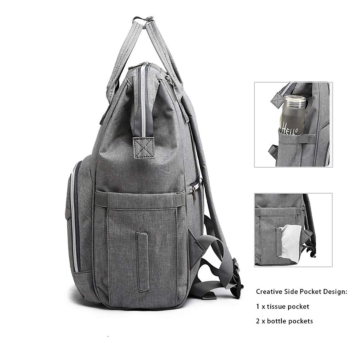 Starte Baby Diaper Bag Backpack with USB Charging Port &Stroller Hooks Travel Back Pack,Light Grey