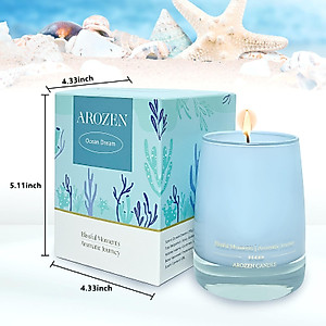 AROZEN Ocean Beach Scented Candles Gifts for Women, Aromatherapy Soy Fall Candles for Home Scented, 10oz Sea Candles with Healing Crystal Inside, Christmas Birthday Gifts Candle for Women Mom Decor