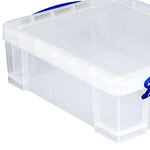 Really Useful Box 4 Pack Storage Bins, Clear Plastic Stackable Organizing Totes, 8.1 Liter