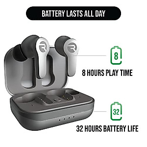 Raycon The Work Earbuds Bluetooth Wireless Earphones with Microphone- Stereo Sound in-Ear Bluetooth Headset True Wireless Earbuds with 32 Hours of Battery Life (Jet Silver)