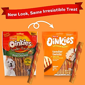 Hartz Oinkies Rawhide-Free Tender Treats Wrapped with Chicken Dog Treats Chews, 36 Count, Highly Digestible, No Artificial Flavors, Perfect for Smaller and Senior Dogs