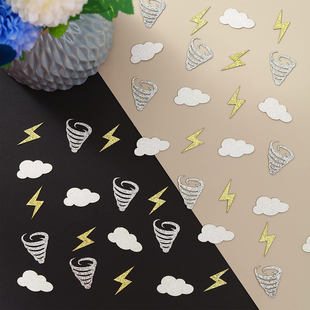 Sursurprise Tornado Party Decorations, Tornado Confetti Glitter for Table Cloud Lightning Bolt Paper Scatter, Twonado Fournado Storm Weather Birthday Party Supplies
