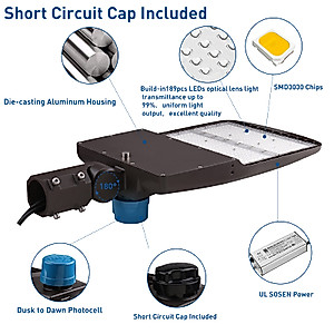 150W LED Parking Lot Light Slip Fitter Mount 5000K 21000Lm LED Shoebox Light with Dusk to Dawn Photocell, Outdoor Commercial Area Lighting AC100-277V, 1-10V Dim [600W HID/HPS Equiv.] UL&DLC Listed