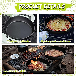 Sunnychicc 2 Pcs Cast Iron Skillets Set 12 Inch, 14 Inch Cast Iron Pan Pre Seasoned Wok Black Grilling Wok with Dual Handles and Double Pouring Spout