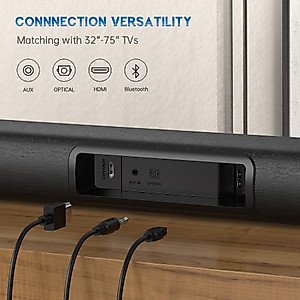 SAKOBS Sound Bars for TV, Three Equalizer Mode Audio Speaker for TV with Built-in 4 Speakers, 37 Inch Wired & Wireless Stereo Soundbar, Optical/Aux/RCA Connection, Remote Control