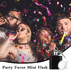 Bokon 10 Pcs Mini Keychain Flask Bulk 1oz Stainless Steel Hip Jar Pocket Hidden Flask for Liquor Men Women Groomsmen Gifts with 10 Plastic Funnels(Black)