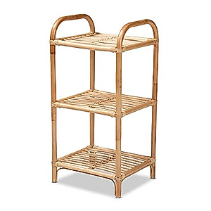 Bali & pari Barras Modern Bohemian Natural Rattan 3-Tier Display Shelf