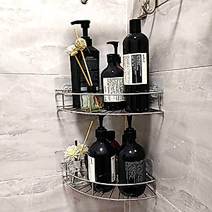 Dehyber 2-Pack Adhesive Corner Shower Caddy with 2 Hooks,No Drilling Rustproof Stainless Steel Wall Mounted Shelf for Bathroom Kitchen Storage Organizer,Chrome