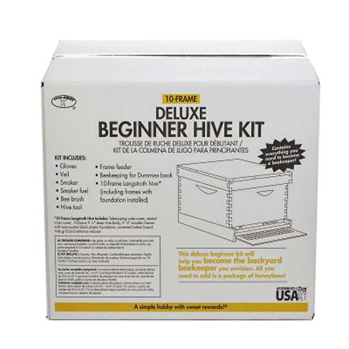 Little Giant MEDBOX10 10 Frame Medium Honey Super Beehive Brood Body Wooden Keepsake Box, Natural Unfinished Pine with Wax Coated Frames (3 Pack)