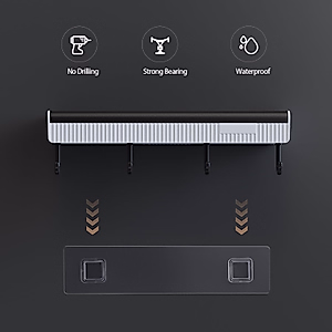 FOCUS FINEST Plastic Wall Mount Shower Shelf, Adhesive Shower Caddy, No Drilling Hang Walls, with Self Adhesive Tape, for Bathroom, Kitchen, Living Room (Black, 1pcs)